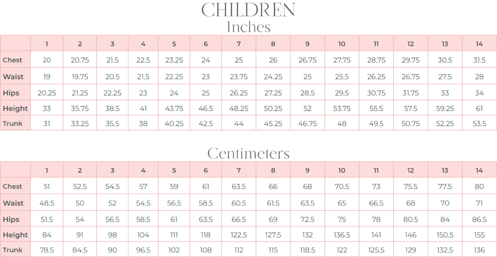 Children’s Sewing Pattern Size Chart | Boo and Lu Patterns